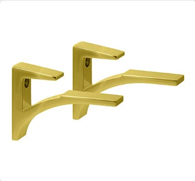 Brushed Brass Aluminum Glass Shelf Brackets, Set of 2