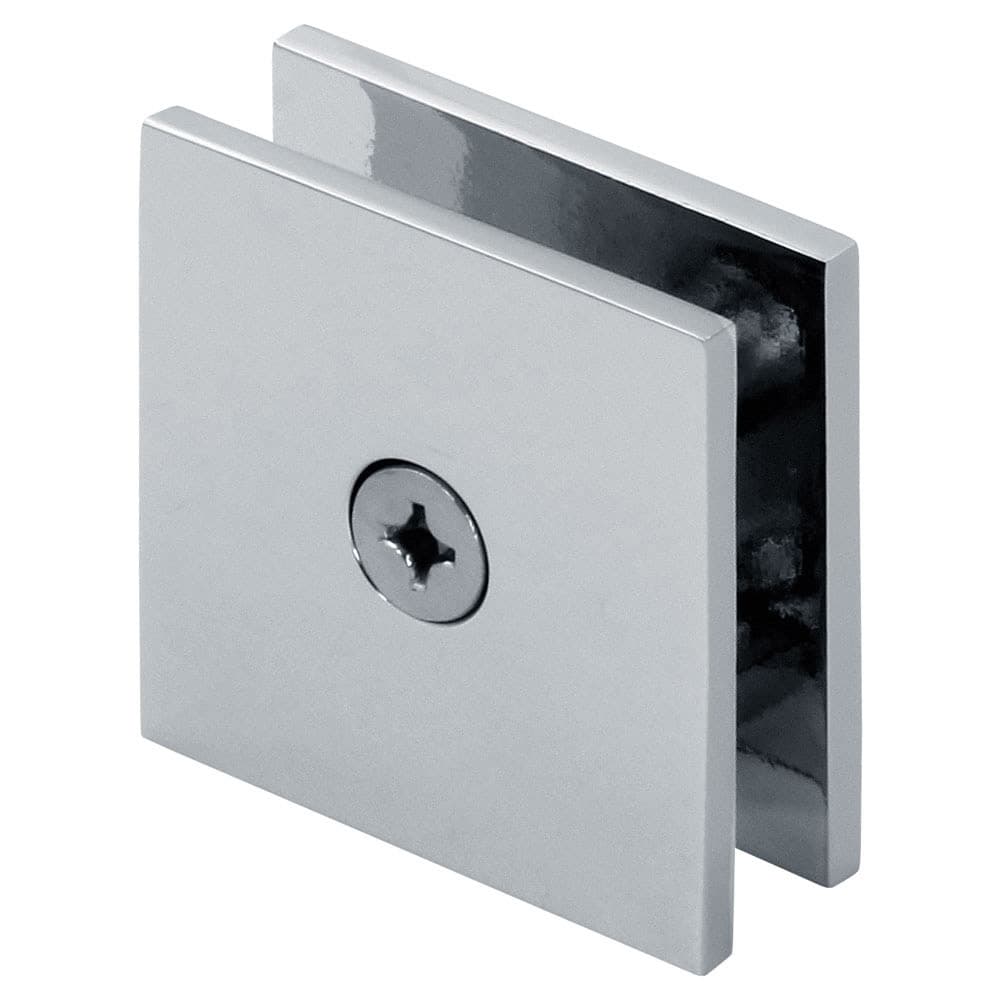 Polished Chrome Square Wall Mount Hole-In-Glass Clamp
